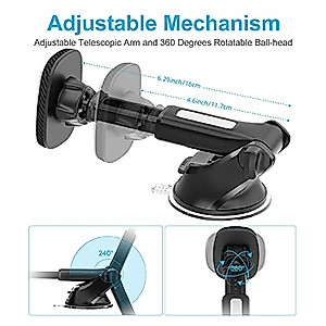 APPS2Car Suction Cup Magnetic Phone Mount for Car, Universal Dashboard Windshield Magnet Phone Holder Compatible with All Smartphones, Built-in 6 N52 Magnets