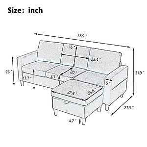YEBDD Convertible Sectional Sofa with Two Pillows，Living Room L-Shape 3-Seater Upholstered Couch for Small Space