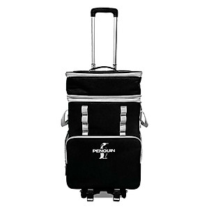 PENGUIN Coolers Polar Pak - Insulated Leakproof Portable Cooler, Waterproof Zippers - Collapsible Trolley Cooler with 4 Wheels - Removable Top & Mesh Side Pockets for Extra Storage - 72 Can Capacity