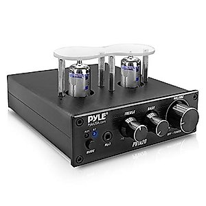 Pyle Bluetooth Tube Amplifier Stereo Receiver - 600W Home Audio Desktop Stereo Vacuum Tube Power Amplifier Receiver w/ 2 Vacuum Tubes, AUX/MP3/Microphone Inputs, Pure Copper Speaker Output - PVTA20