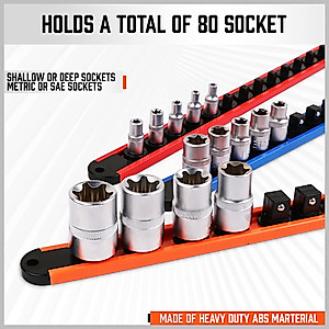 6-Pieces Practical Socket Organizer 1/4-Inch 3/8-Inch 1/2-Inch Socket Holders Red And Blue Magnetic Socket Organizers For Toolboxes