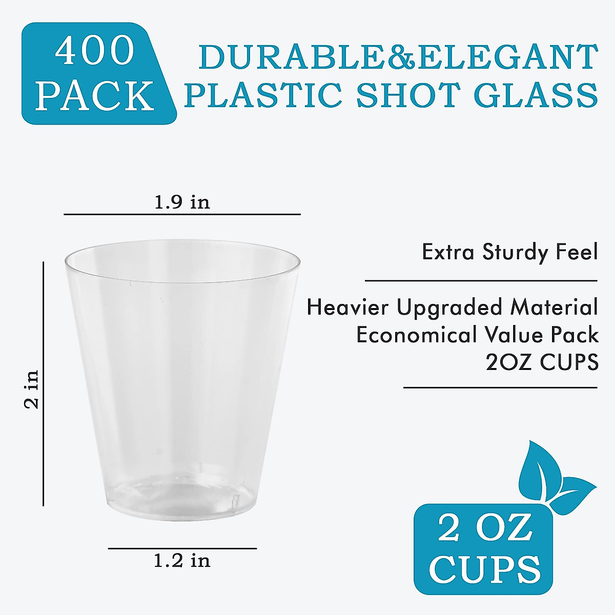 Turbo Bee 400Pack 2oz Plastic Shot Glasses,2 Ounce Clear Plastic Cups