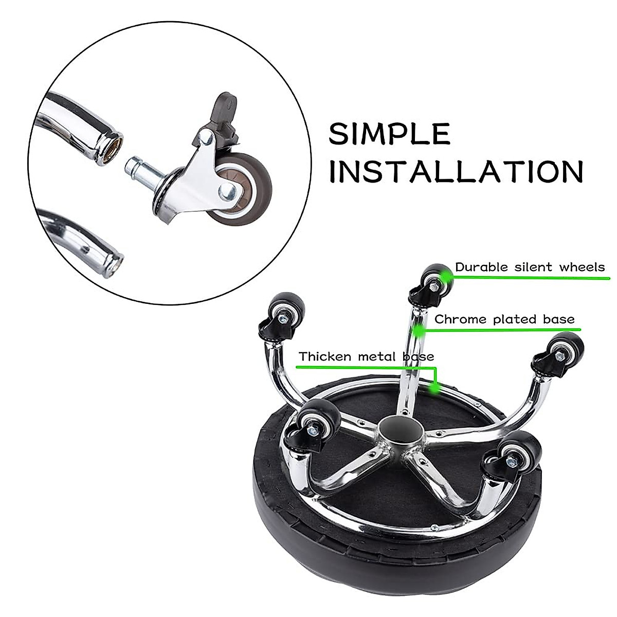 OBMMIRAO Pedicure Stool Low Roller Seat Wheel Stool,Swivel Stool Round Stool with Wheels, Black Low Chair with Wheels,PU Leather (Black StyleB)