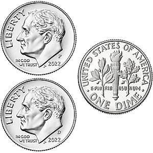 2022 P,D BU Roosevelt Dime Choice Uncirculated US Mint 2 Coin Set