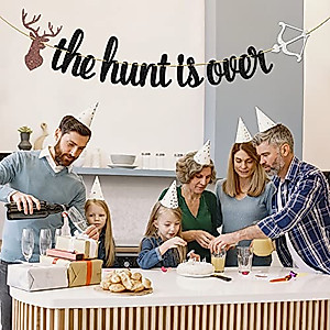 The Hunt is Over Banner - Bridal Shower Wedding Party Decorations, Engagement Party Bachelorette Party Supplies Black Glitter
