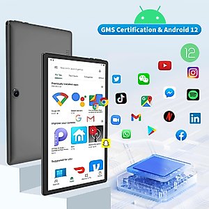 HISORL Android Tablet, 10 Inch Android 12 Tablet, 2 in 1 Tablet with Keyboard, Mouse, Case, Stylus, 4GB RAM 64GB ROM 1TB Expand, WiFi, Bluetooth, 8000mAh Battery, GMS Certified(Silver)