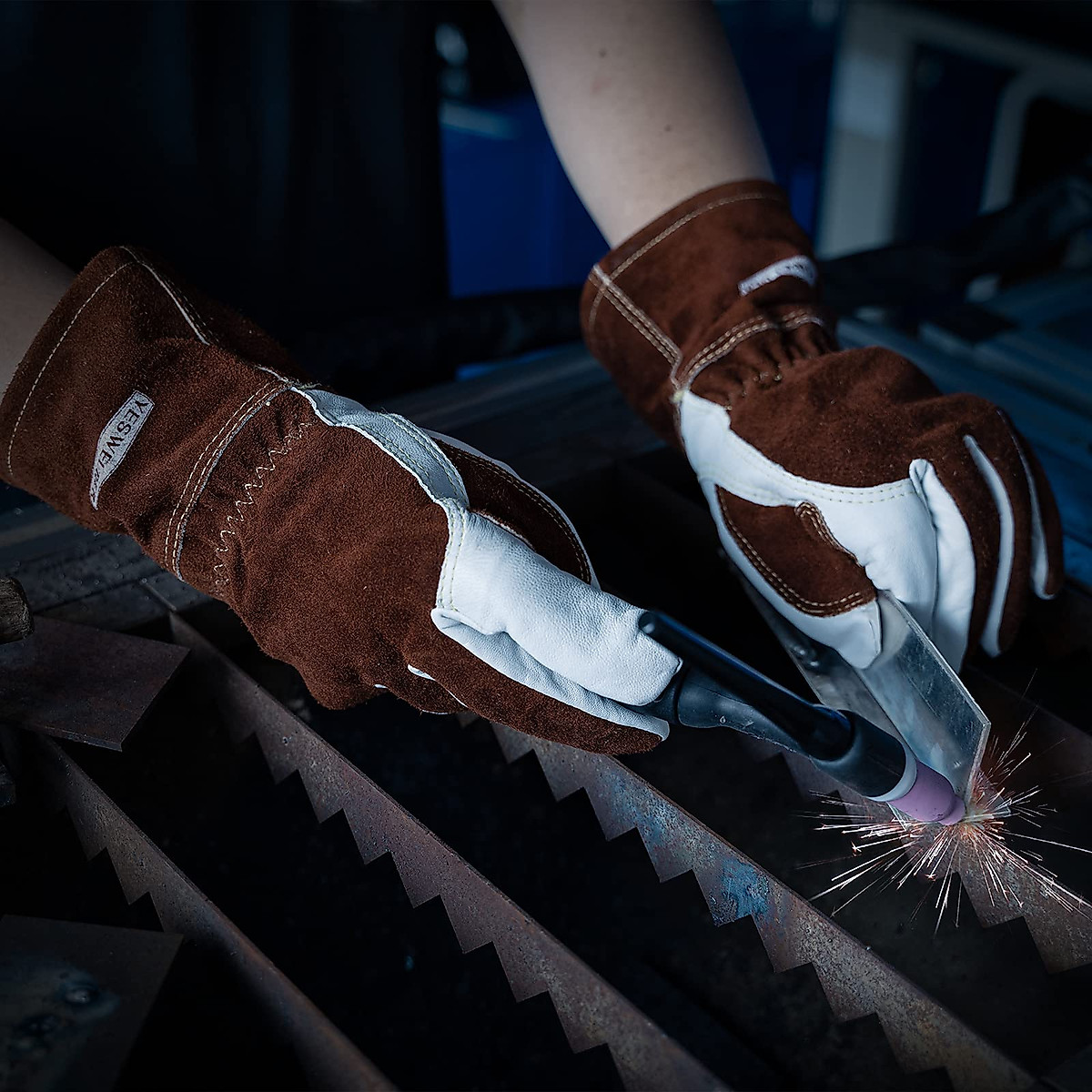 YESWELDER 12 Inches 482℉ Grain Leather TIG Specific Welding Gloves Heat/Fire Resistant Gloves for Welder, Goatskin Mitts for Stick/TIG Welding/Grill/Fireplace/Stove/Oven/BBQ(L)