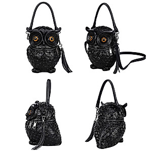 zijingyiran 3D Owl Embossed Shoulder Bag Creative Punk Female Bag Messenger Bag Original Animal Tassel Handbag 2021 New (Golden)