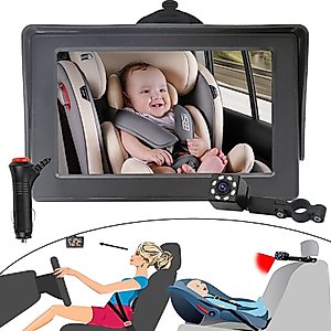B-Qtech Baby Car Mirror, Baby Car Camera for Back Seat Rear Facing View Infant, 4.3 inch Night Vision Monitor Anti-Shake Camera 360°Adjustable Easy Observe and Install
