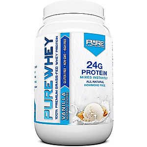 Pure Label Nutrition Vanilla Whey Protein Concentrate, Pre Workout Protein Powder with Essential Amino Acids, 100% Grass Fed, for Post Workout Recovery & Muscle Building, Low Carb - 2lbs