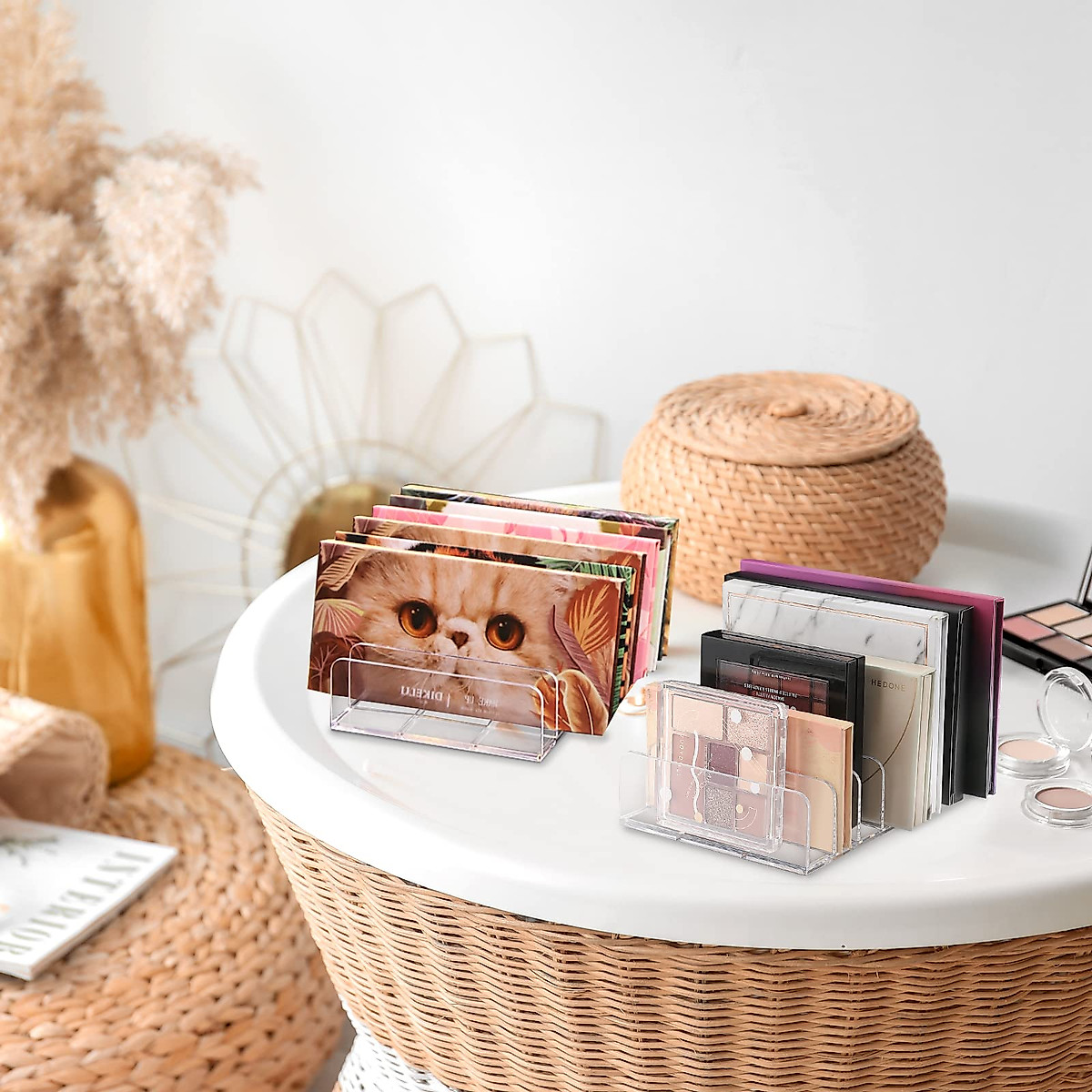 Lolalet [2 Pack] Clear Acrylic Makeup Palettes Organizer, Divided Sections Stand Rack For Eyeshadows Contours Bronzers Blush Face Powder, Cosmetics Display Storage Holder – 14 Slots