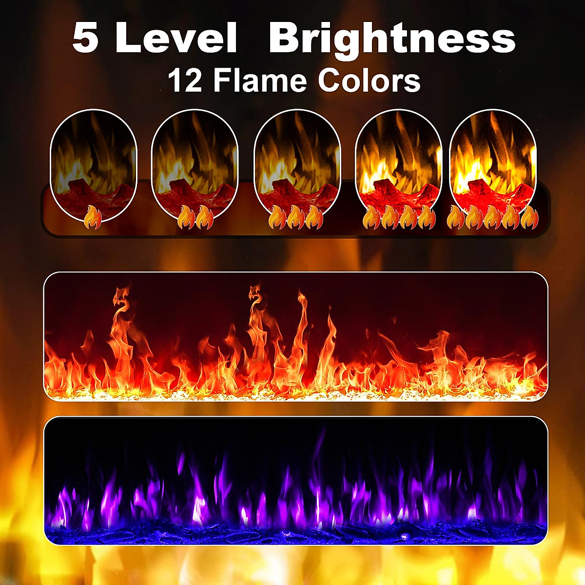 ROCSUMOO 60" Recessed and Wall Mounted Electric Fireplace, Low Noise, Remote Control with Timer,Touch Screen,Adjustable Flame Color and Speed, 750-1500W