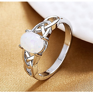 HUKQBUNX 925 Sterling Silver Oval Moonstone Celtic Trinity Diamond Inlaid Women's Personalized gem Ring Size 6-10 (Size 10)