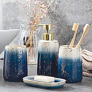 Bathroom Accessories Set，4 Pcs Marble Pattern Bathroom Sets Accessories with Soap Dispenser, Toothbrush Holder, Bathroom Tumbler, Soap Dish for Birthday gift, housewarming gift, Home Decoration (M)