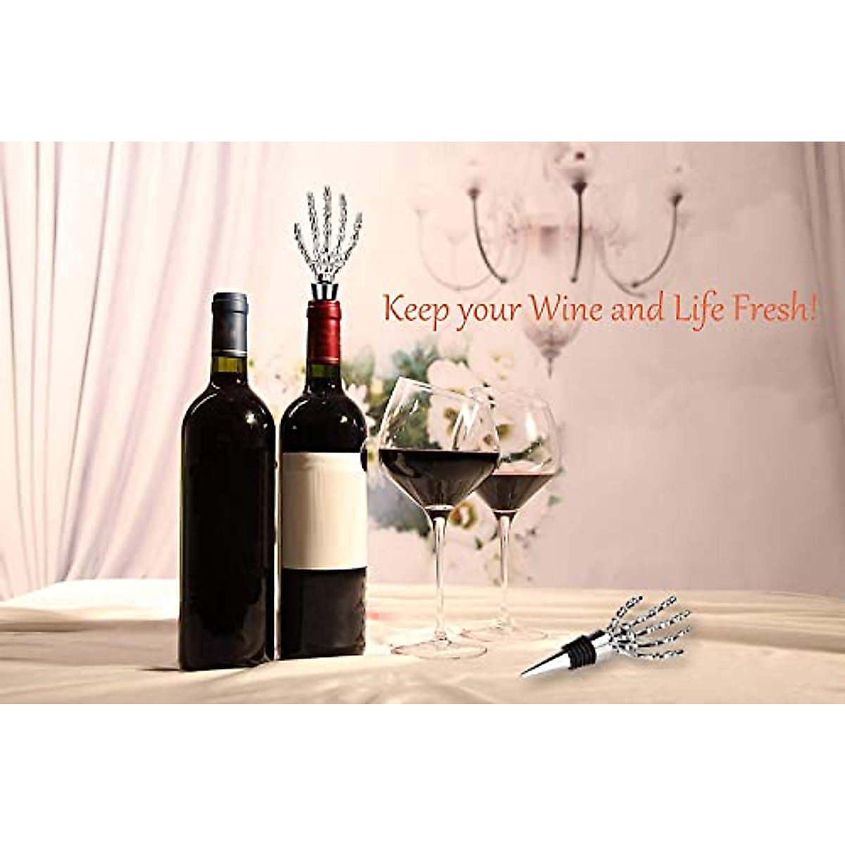 Wine Stopper Pack of 2, Ghost Hand Wine Stopper, Wine Stopper with Silicone Ring in the Middle Section, Strong Sealing, Widely Used. Keep the Wine Fresh and Reusable