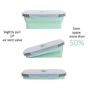 Annaklin Collapsible Food Storage Containers with Lids & Vent, 27 oz, Kitchen Stacking Silicone Collapsible Meal Prep Container Set for Leftover, Microwave Freezer Dishwasher Safe, Mint Green, 4 Pack