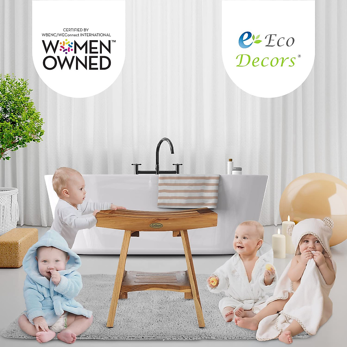 EcoDecors, 18 inch, Natural, Teak Shower Bench, Teak Shower Stool, Teak Bench Shower, Teak Shower Seat, Teak Shower Chair, Teak Stool, Shower Benches Teak