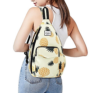 HAWEE Rope Sling Bag for Women Men Casual Cross Body Daypack Backpack Purse Adjustable Strap Bottle Pocket for Travel/Sport, Pineapple