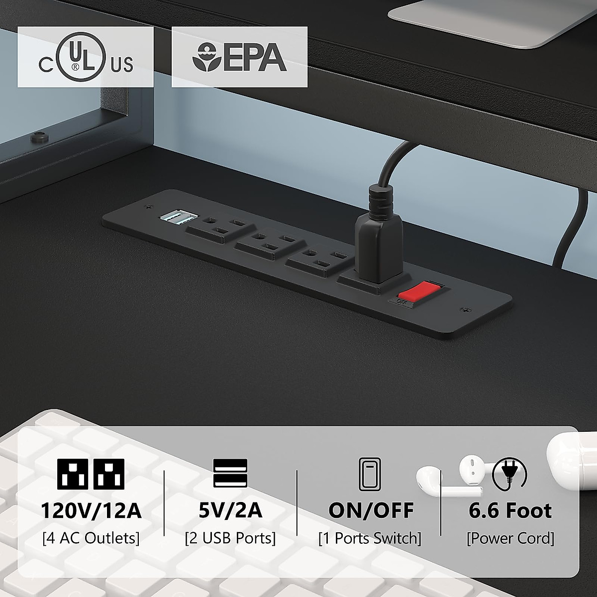 YOMILUVE L Shaped Desk with Drawers & Storage Shelves, Reversible Gaming Desk with Power Outlets, Corner Computer Desk with LED Lights & Hutch, Study Writing Workstation for Home Office (Black)