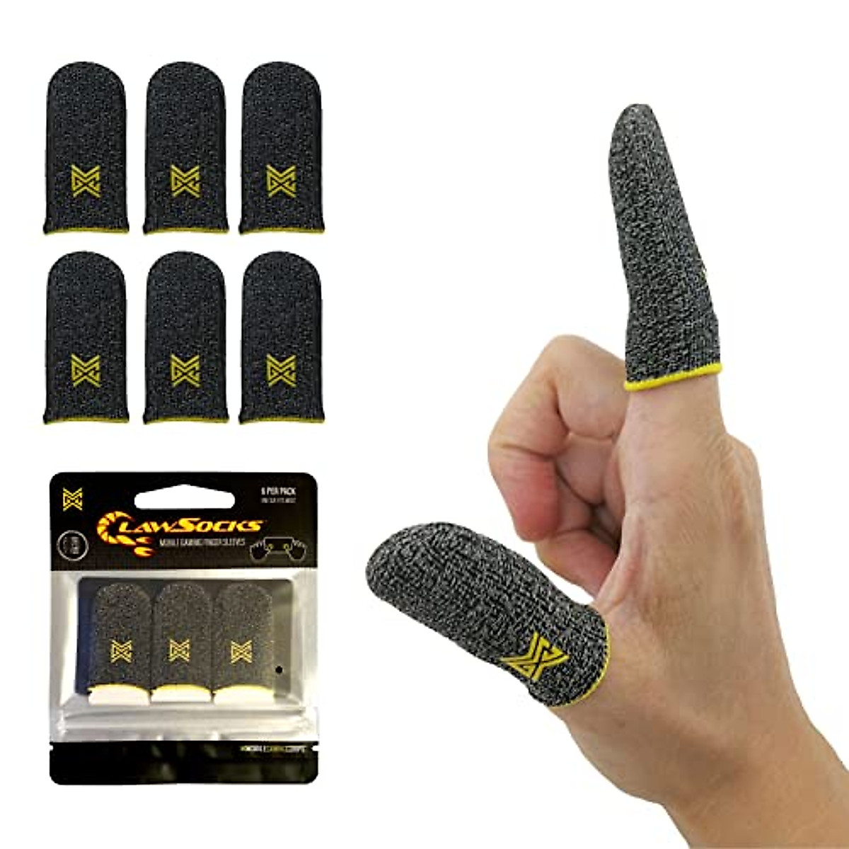 MGC ClawSocks, Mobile Phone Gaming Finger Sleeves, Gamer Thumb Protector/Stabilizer/Compression Support Sleeve, PUBG Game Hand Controller Gloves/Cover/Wrap, Durable Fiber/Breathable/Sweatproof, 6 Pack