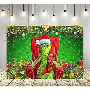 Green Christmas Backdrop for Party Supplies 5x3ft Grinch and Dog Photo Background Merry Christmas Photography Backdrop Grinchmas Banner