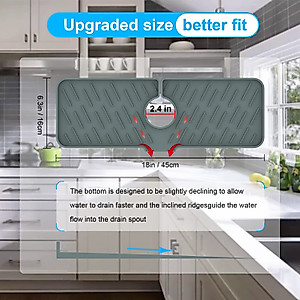 Silicone Faucet Splash Guard, 18” x 6.3” Faucet Water Catcher Mat, Longer Silicone Sink Mat, Faucet Handle Drip Catcher Tray Mat for Kitchen Countertop and Bathroom Sink Protectors (Dark grey)