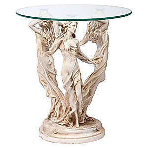 Design Toscano The Greek Muses Glass Topped Side Table, 20 Inch, Antique Stone