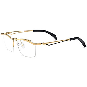 FONEX 180° Flip Titanium Glasses Frame for Men,Square Eyewear Optical Eyeglasses F8043 (F8044 Gold)