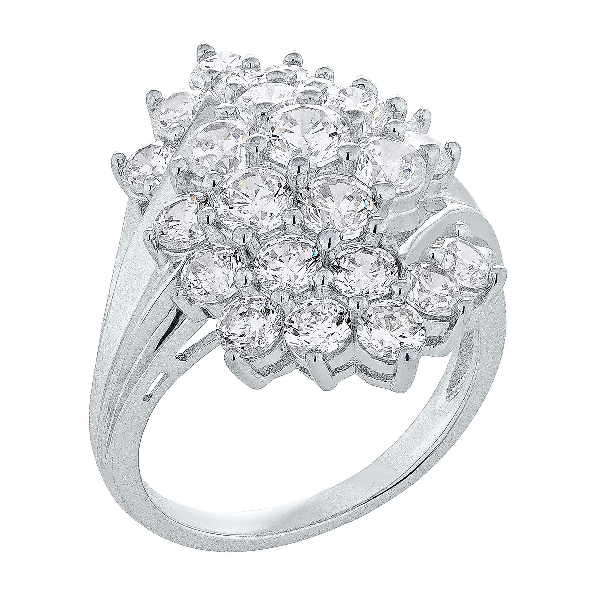 Lexi and Rose .925 Sterling Silver Cubic Zirconia Multi-Shank Cluster Cocktail Ring - Size 9