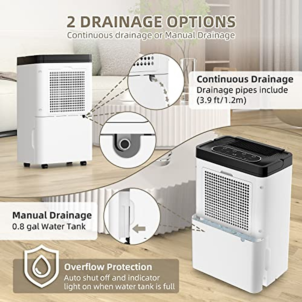 AIRPLUS 4,500 Sq.Ft 70 Pint Dehumidifier for Basements, (4 Smart Modes) Quiet Dehumidifiers for Bedroom & Home with Drain Hose, Auto Shut Off/24 Hr Timer/0.8Gallon Water Tank