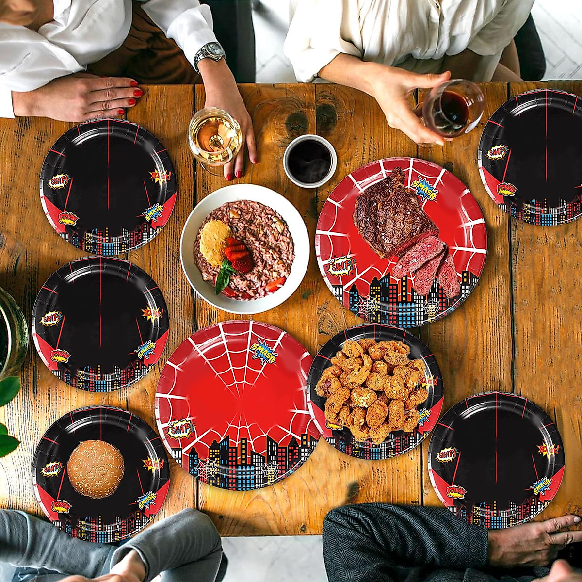 ANFGANC Spider Birthday Party Supplies - 40pcs Spider Plates Red Black Super Hero Disposable Paper Plate for Kids Boys Birthday Party Supplies Baby Shower Spider Tableware