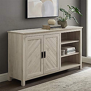 Walker Edison Modern Wood Grooved Buffet Sideboard with Open Storage-Entryway Serving Storage Cabinet Doors-Dining Room Console, 58 Inch, Birch