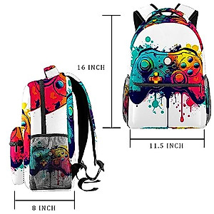 KikandKo School Backpack for Boys, Gaming Controller Rainbow School Bags Lightweight Travel Rucksack Laptop Backpacks