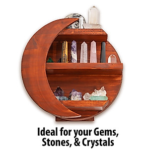 MMOBILITY CHAMAMA Moon Shelf, Boho Decor for Bedroom, Crystal Shelf, Crystal Wall Decor, Moon Shaped Shelf for Crystals, Moon Decor, Wooden Moon Shelf, Bathroom Shelf, Crystal Shelf