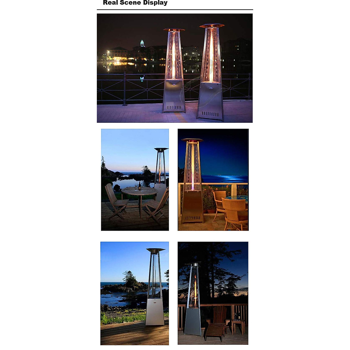 Outdoor Patio Propane Space Heater - 48,000 Btu Pyramid Propane Heater, Outdoor Heater, Portable Heater, Patio Heater Propane, W/Wheels, Protective Cover | Avenlur (Stainless Steel)