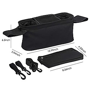 PATPAT Universal Stroller Organizer with 2 Insulated Cup Holders Detachable Zippered Bag Mesh Pocket & Adjustable Shoulder Strap Fits For All, Black