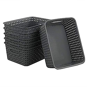 Teyyvn Plastic Storage Basket, 10.03" x 7.59" x 4.09", Pack of 6, Gray