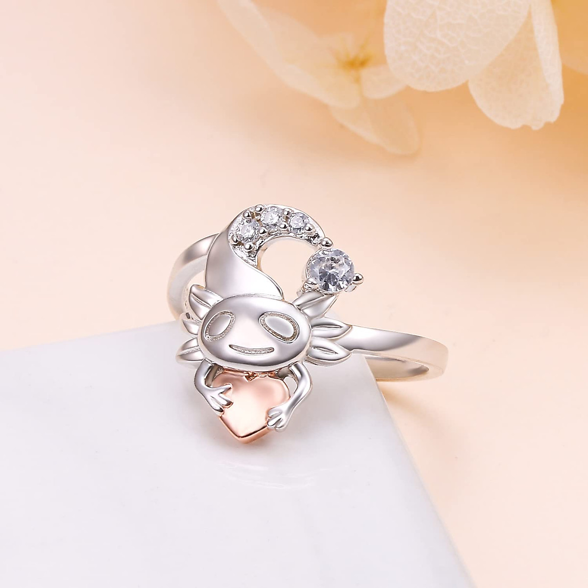 Yearace Axolotl Ring for Women 925 Sterling Silver Rose Gold Axolotl Ring Cute Animal Jewelry Gifts for Women Size 9