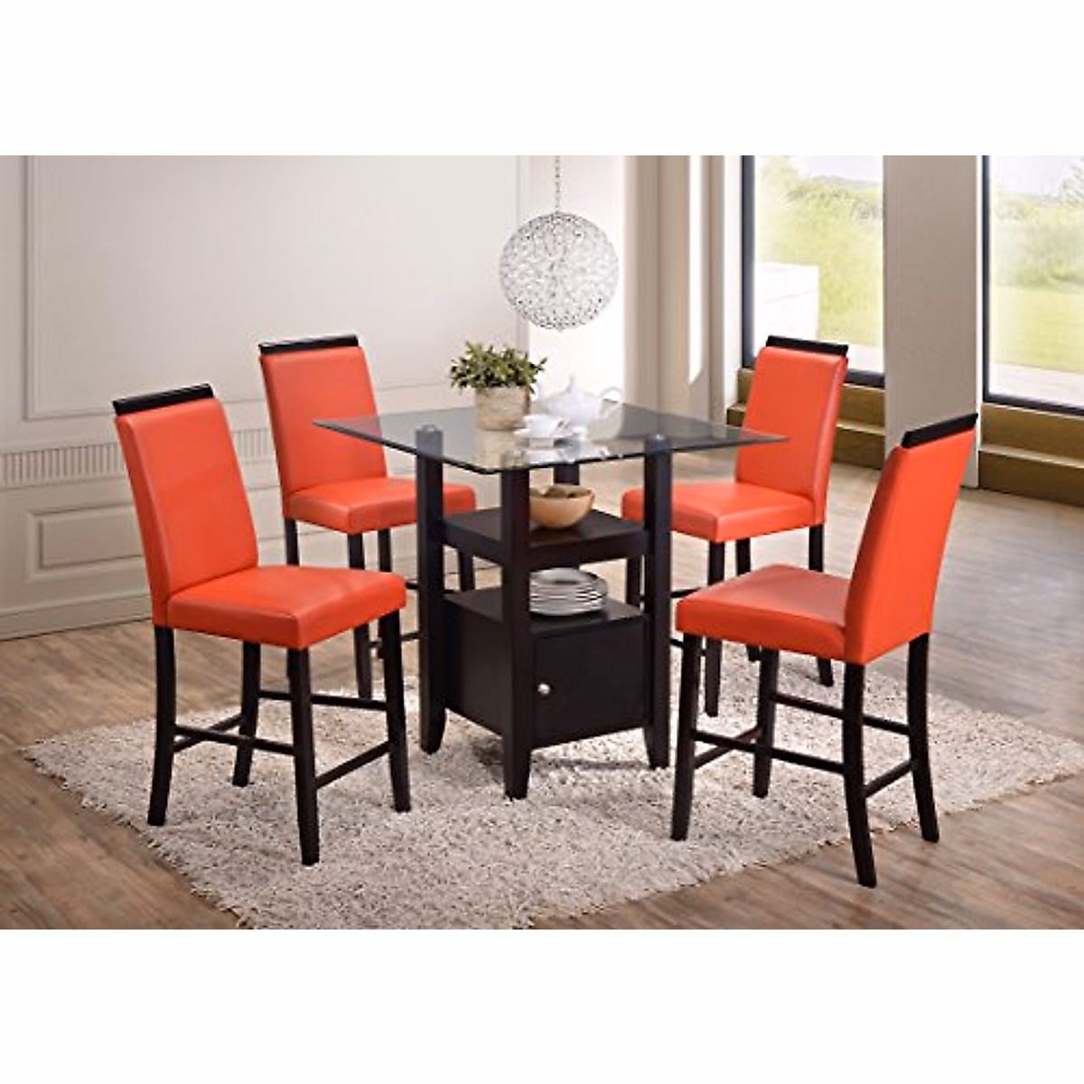Kings Brand Furniture - 5-Piece Counter Height Dining Set, Table & 4 Chairs (Red)