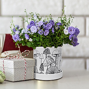 QGWJEKUI Mushroom Decor Planter Pot with Drainage Hole & Removable Draining Tray,Handmade Pots for Plants Flowers Indoor,Unique Ceramic Planter,Cute Succulent Pots,Aesthetic Modern Boho Gifts