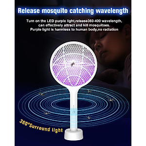 2Pack Electric Fly Swatter,4000V Bug Zapper Racket with 1500mah Battery Rechargeable,2 in 1 Fly Zapper & Purple Mosquito Killer Lamp with 3 Layers of Safety Net Suitable for Indoor and Outdoor