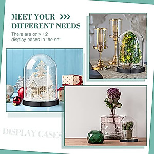 Zhengmy 12 Pcs Plastic Dome Display Case Cloche Bell Jar with Base Clear Decor for Collectibles Rose Office Home Tabletop CenterPc Decor, 5 x 3.3 Inch, Black