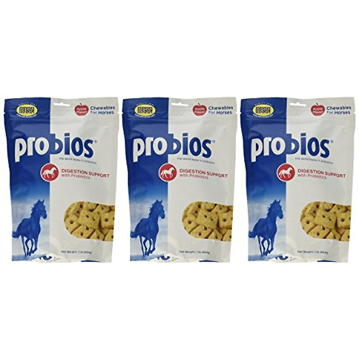 (3 Pack) Probios Probiotic Treats For Horses, Apple Flavor, 1 Pound Each