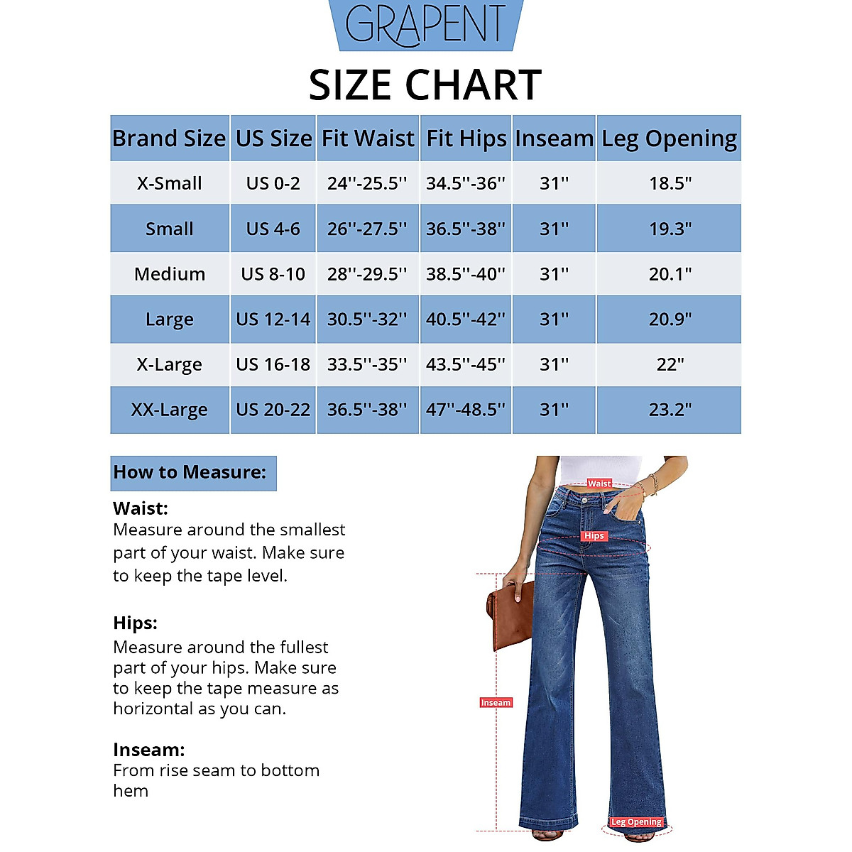 GRAPENT Plus Size Jeans, High Waisted Flare Ripped Stretch Jeans 70s Outfits, Size 12 Wide Leg Pants for Women Color Dark Blue Size 14