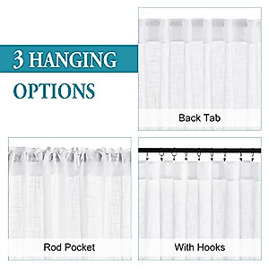 RYB HOME White Curtains Sheer - Linen Texture Semi Sheer Window Covering, Light & Airy Privacy Sheer Panels for Bedroom Living Room Patio Glass Door, 52 inch Width x 95 inch Length, Set of 2