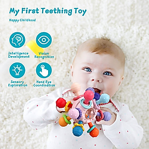 Baby Teething Toys for Babies 0-12 Months, Baby Essentials Rattles Newborn Infant Toys with Convenient Lanyard, 12 Silicone Ball Rotatable Baby Rattle Infant Toy Gift for Newborn Birthday Christmas