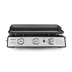 Royal Gourmet PD1301S Portable 24-Inch 3-Burner Table Top Gas Grill Griddle with Cover, 25,500 BTUs, Outdoor Cooking Camping or Tailgating, Black