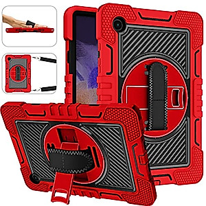 Tablet PC Case Shockproof Durable Protective Cover Durable 360 Degree Rotating Bracket Case Compatible with Samsung Galaxy Tab A8 10.5-Inch 2021 (SM-X200/X205/X207) Protective Cover (Color : Red+Blac