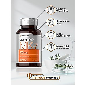 Horbäach Vitamin K2 MK7 100mcg | 250 Softgels | Non-GMO, Gluten Free Supplement