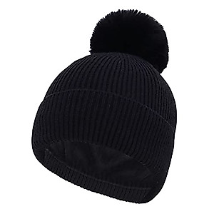Arctic Paw Kids Beanie Todddler Pom Pom Hat Boys Girls Warm Lined Knit Winter Hat_Black